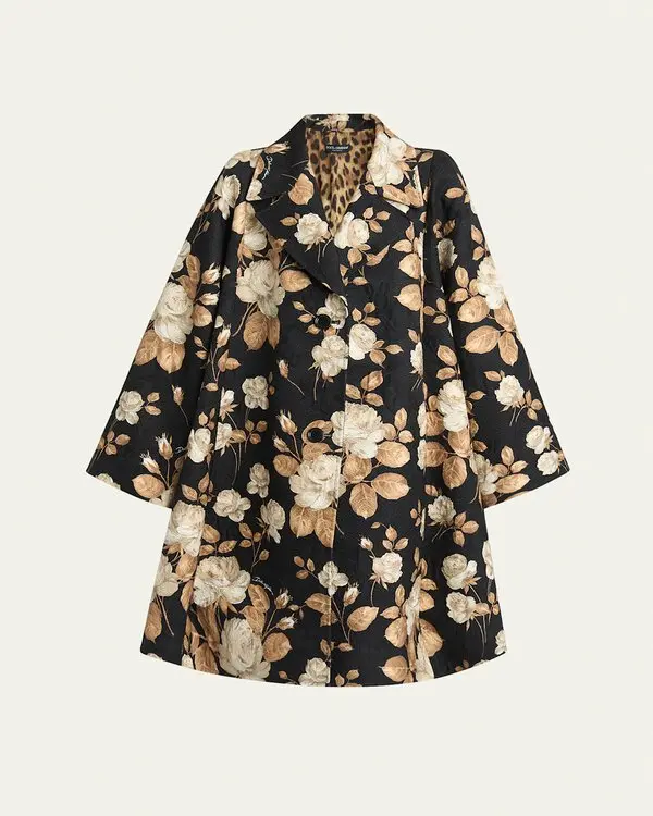 Dolce & Gabbana Floral Print Crinkle Coat - Blkprtrose