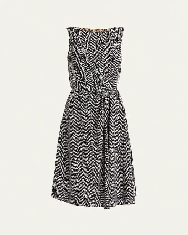 Dolce & Gabbana Draped Chevron Crepe Midi Dress - Whtblkprt