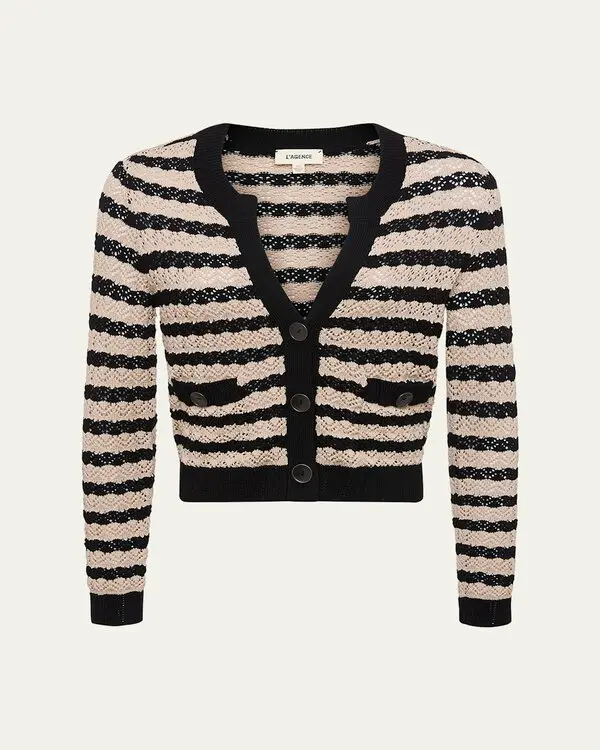 L'Agence Orla Pointelle Knit Cardigan - Blacknatural Stripe