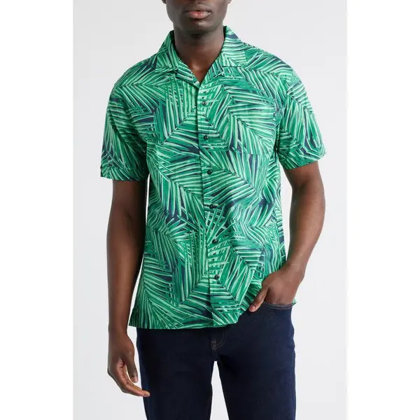 Brooks Brothers Regular Fit Palm Leaf Print Cotton Poplin Camp Shirt