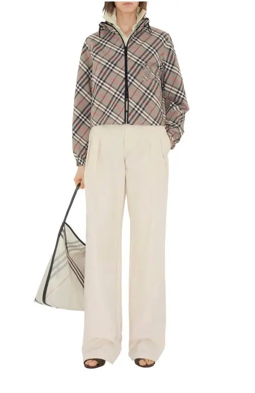 Burberry Cropped Reversible Check Hooded Jacket - Mauve Grey