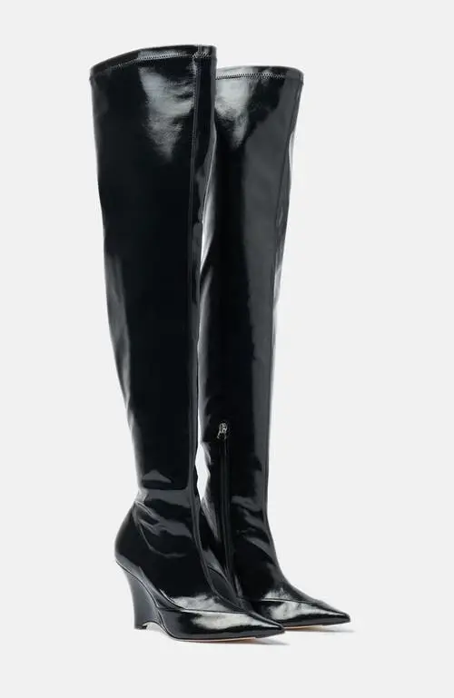 SCAROSSO Marta I Over-the-knee Wedge Boots - Black - Synthetic Leather