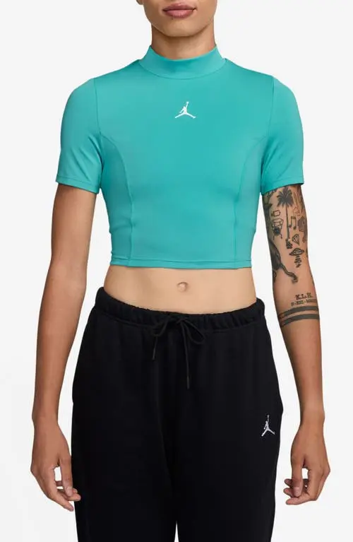 JORDAN Mock Neck Crop Top - Washed Teal/ White