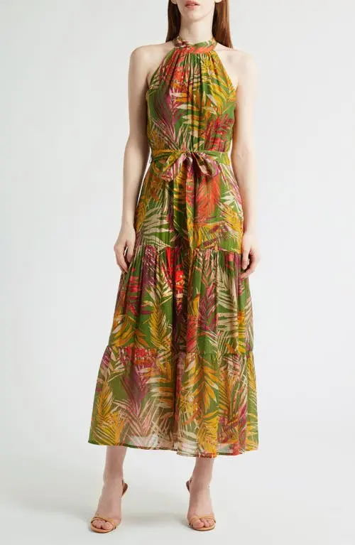Anne Klein Patio Leaf Print Halter Neck Midi Dress In Leafy Green Multi -  33% Off | Editorialist