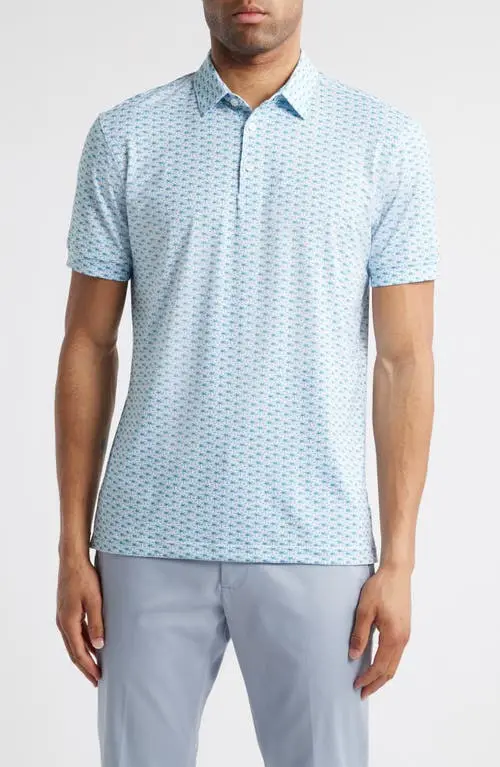 Mizzen+main Versa Trim Fit Palm Tree Print Performance Golf Polo - White Island Time