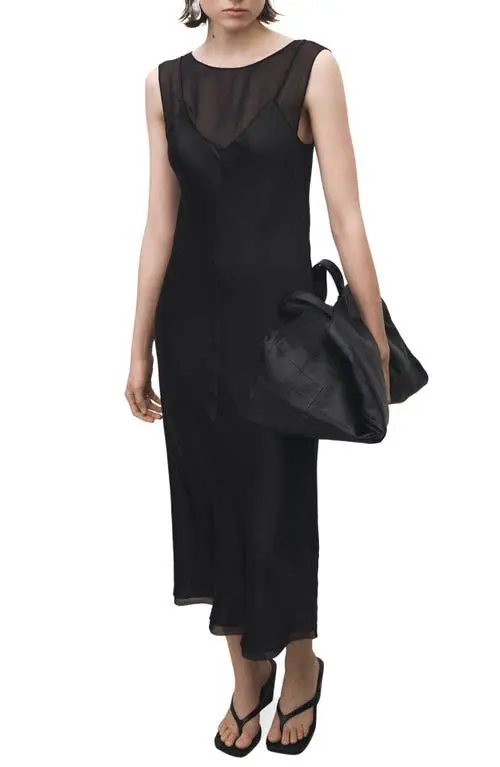Mango Contrasting Sleeveless Satin Maxi Dress