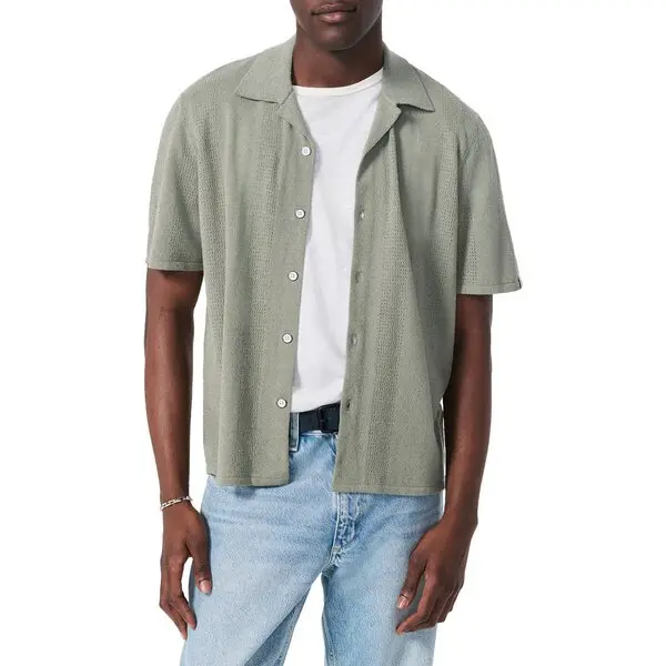 Rag & Bone Zuma Pointelle Short Sleeve Knit Camp Shirt - Grey