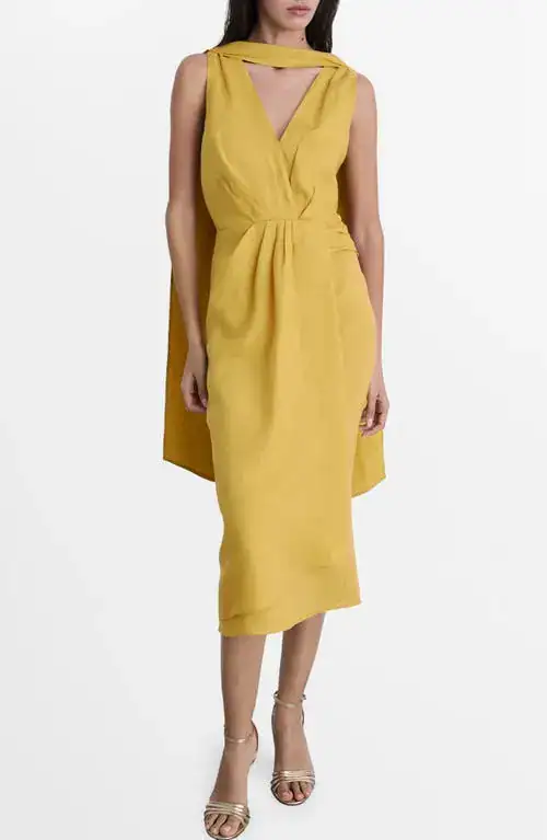Mango Scarf Detail Linen Midi Dress In Mustard - 40% Off | Editorialist