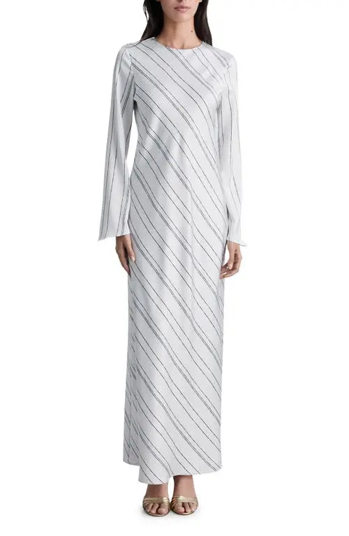 Mango Stripe Long Sleeve Satin Maxi Dress