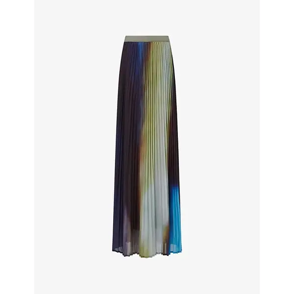 LEEM Ombre-print Pleated Woven Maxi Skirt