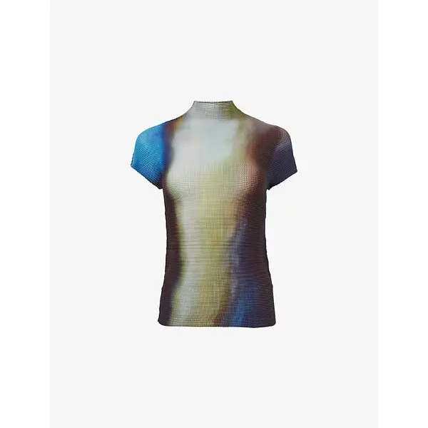 LEEM Ombre-print Plisse Woven Top