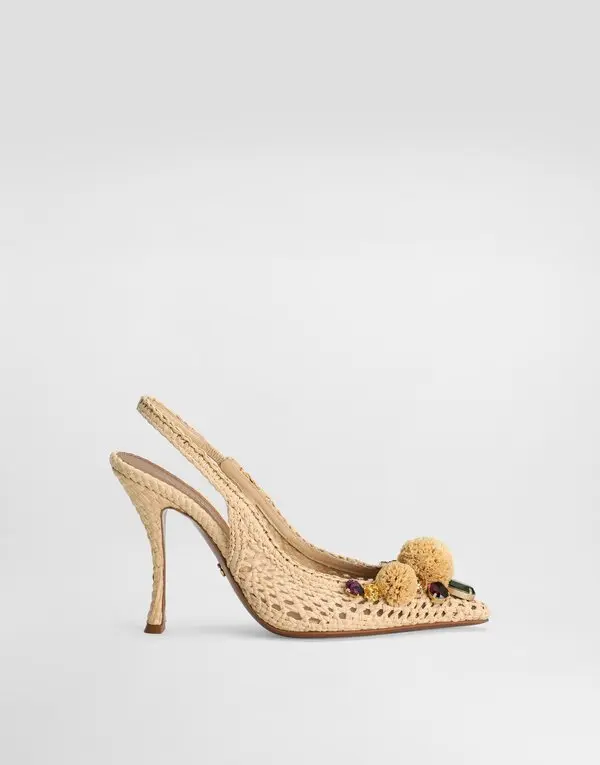 Dolce & Gabbana Rafia Crochet Slingback With Stones