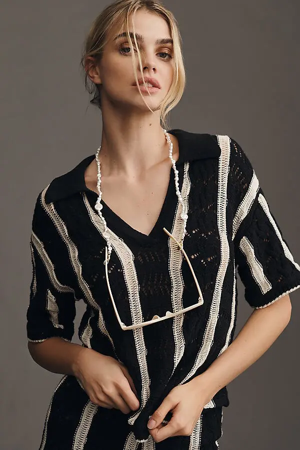 Central Park West Short-sleeve Striped Sweater