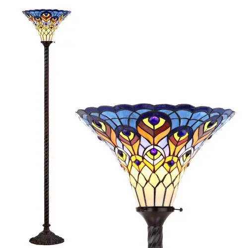 JONATHAN Y Peacock Tiffany-style 70" Torchiere Led Floor Lamp