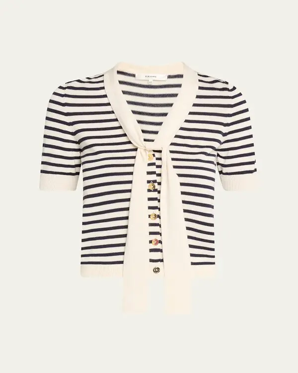 FRAME Striped Tie Cardigan - Navy Multi