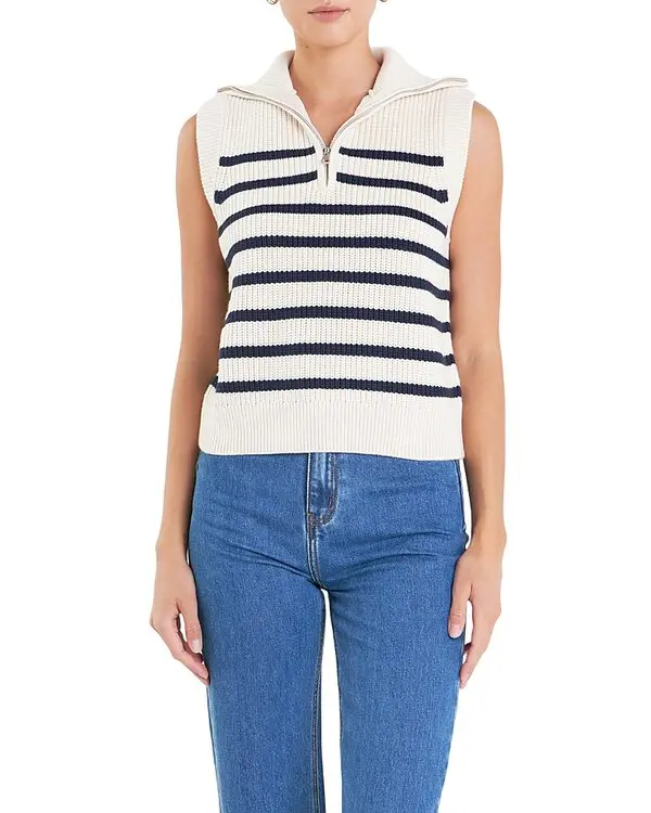 English Factory Stripe Sleeveless Knit Top - Cream And Navy