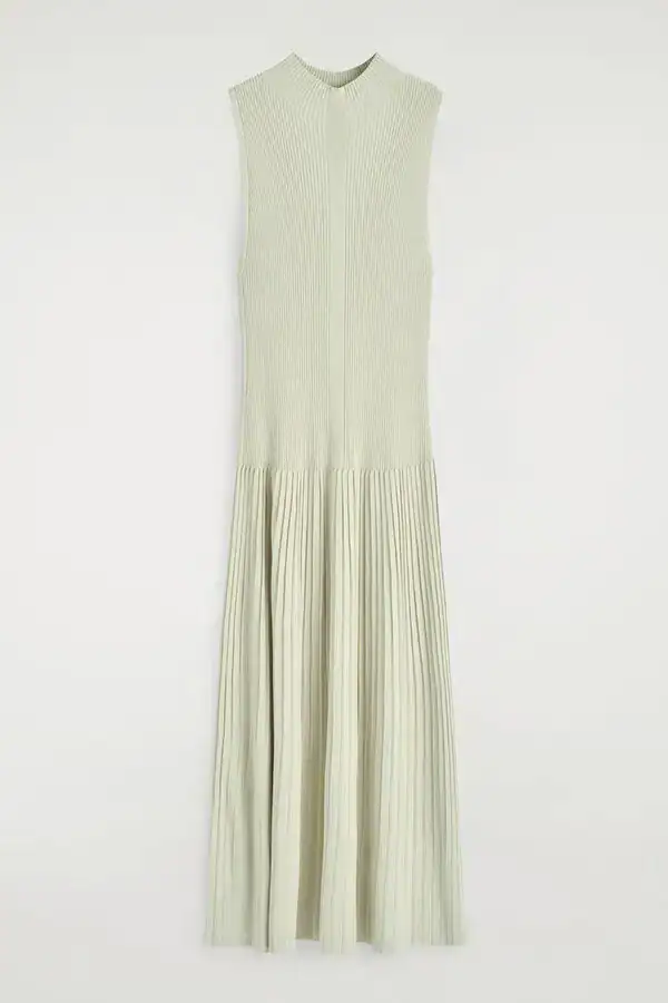 Cos Pleated High-Neck Maxi Dress In Green - 30% Off | Editorialist