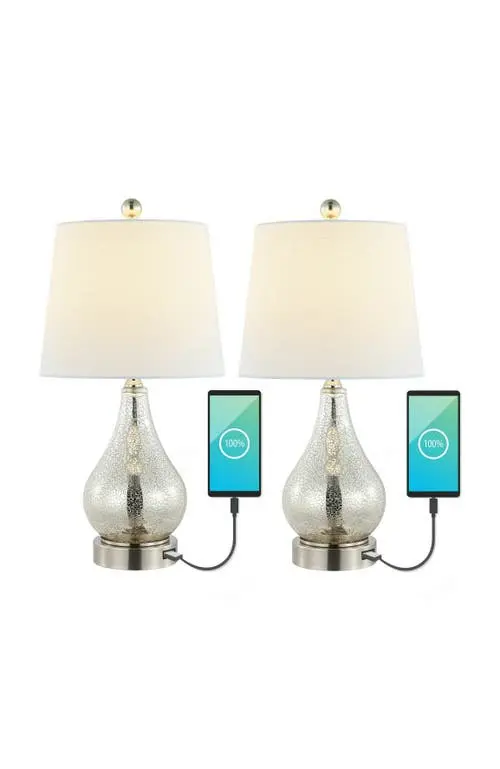 JONATHAN Y Dino 21" Farmhouse Industrial Iron/glass Led Table Lamp With Usb Charging Port
