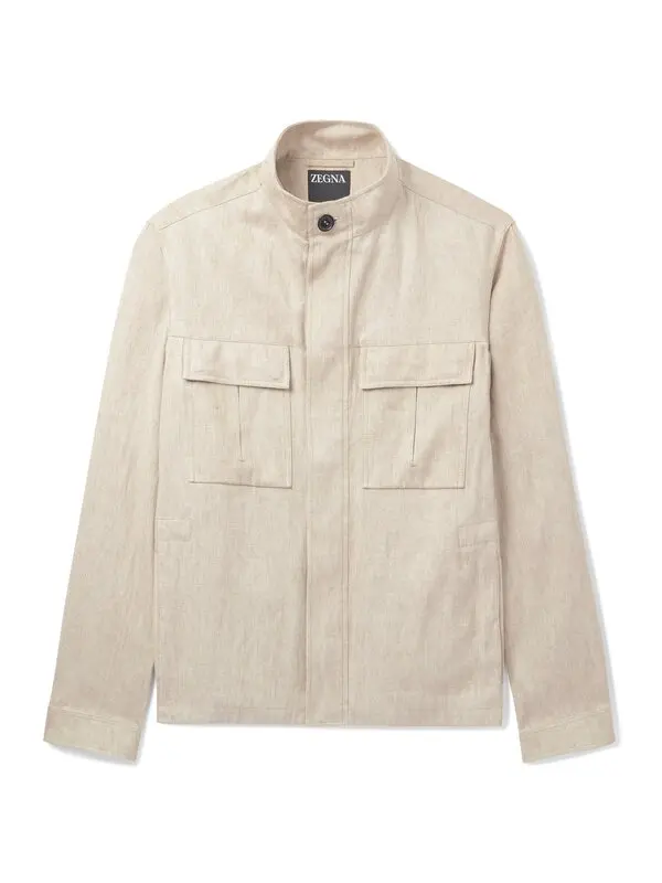 Zegna Leather-trimmed Linen Overshirt - Neutrals