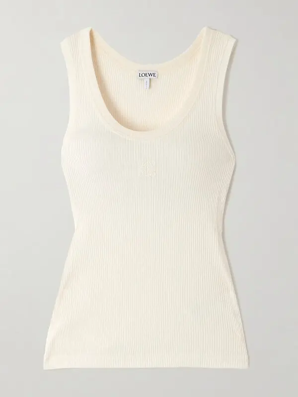 Loewe Anagram Embroidered Ribbed Tank - White