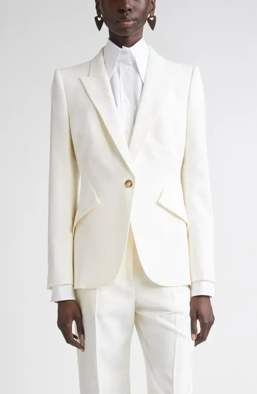 Alexander McQueen Single-breasted Wool Martingale Blazer - Bone