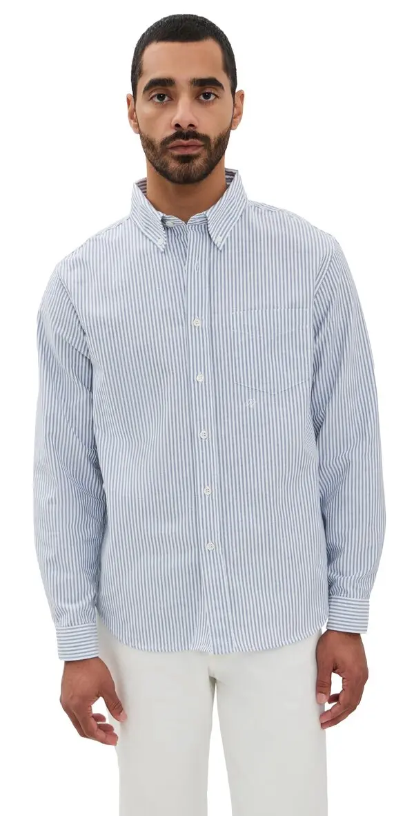 KNICKERBOCKER Beefy Cotton Oxford Shirt - Navy Stripe
