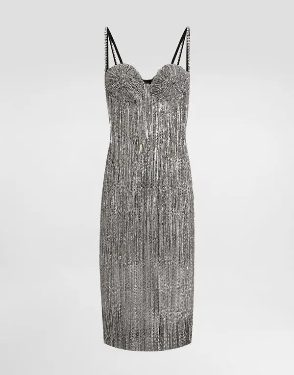 Dolce & Gabbana Marquisette Calf-length Dress With Sequined Fringing
