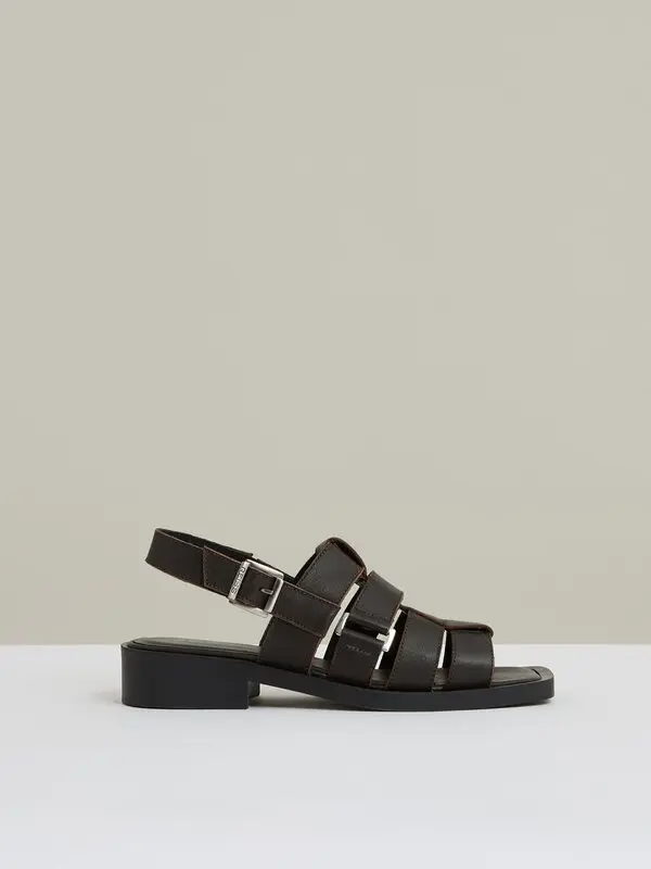 REISS Marlie Leather Fisherman Sandals - Chocolate