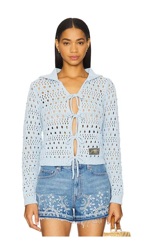 GANNI Tie String Cardigan - Soft Chambray