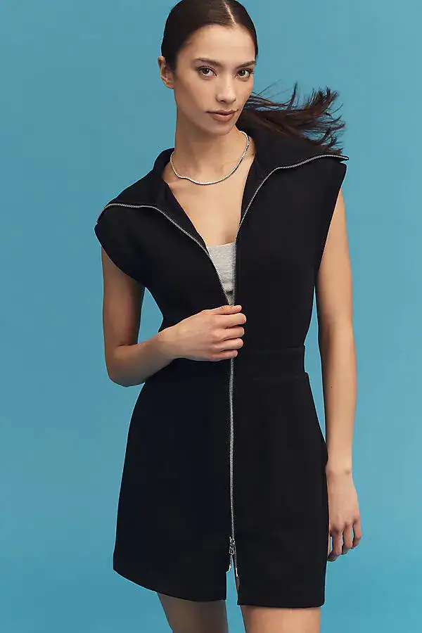 Varley Short-Sleeve Front-Zip Mini Dress In Black - 47% Off | Editorialist