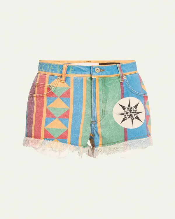 Loewe Geo Print Denim Peekaboo Shorts - Multicolor