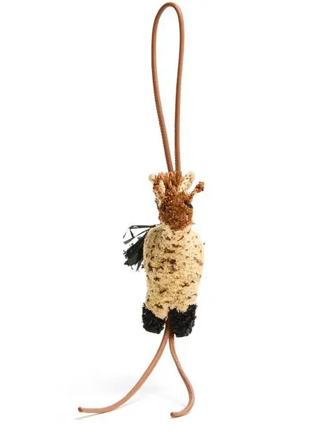 Loewe Giraffe Bag Charm In Raffia And Calfskin - Brown | Editorialist