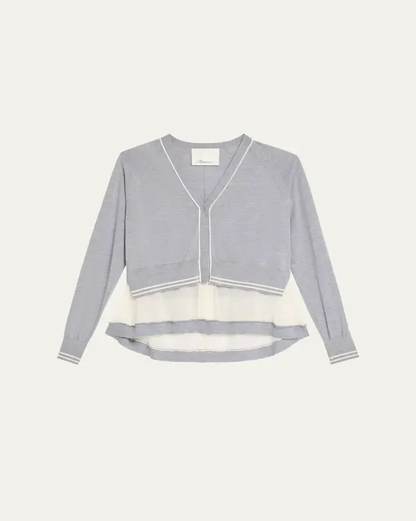 3.1 Phillip Lim Chiffon-trim V-neck Cardigan - Grey Melange
