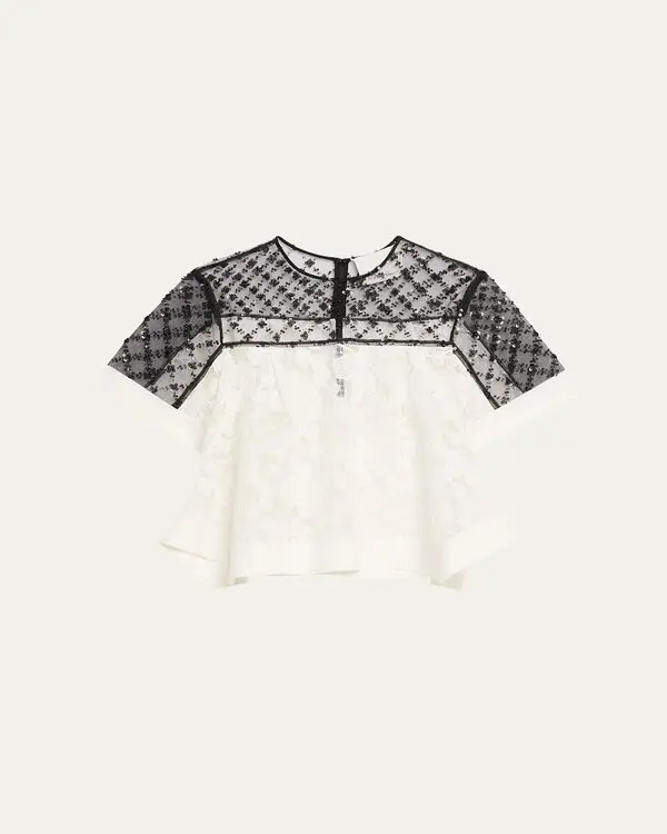 3.1 Phillip Lim Corded Lace Organza Flounce Top - White-blk