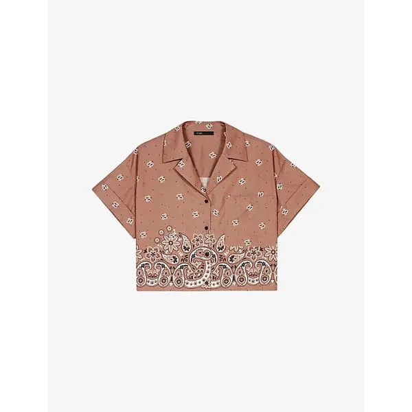 Maje Bandana-pattern Cotton Shirt With Rhinestone Embellishments - Marron/brown