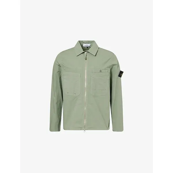 Stone Island Brand-badge Patch-pockets Stretch-cotton Overshirt - Musk