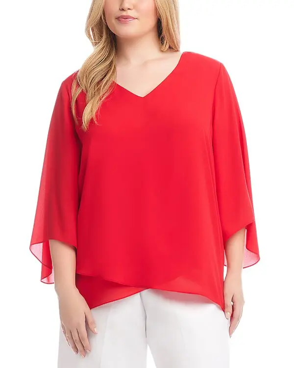Karen Kane Bracelet Sleeve Asymmetric Top - Cherry