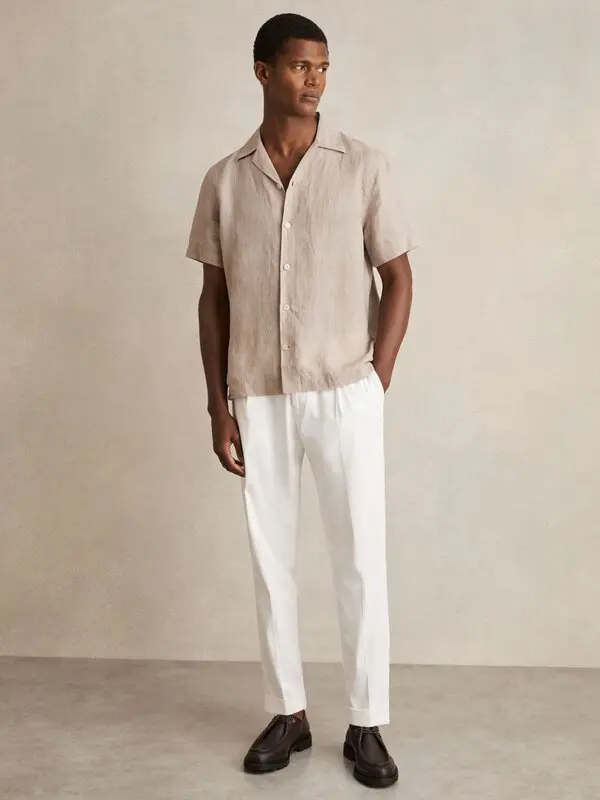 REISS Beldi Cuban Collar Shirt - Mink Brown
