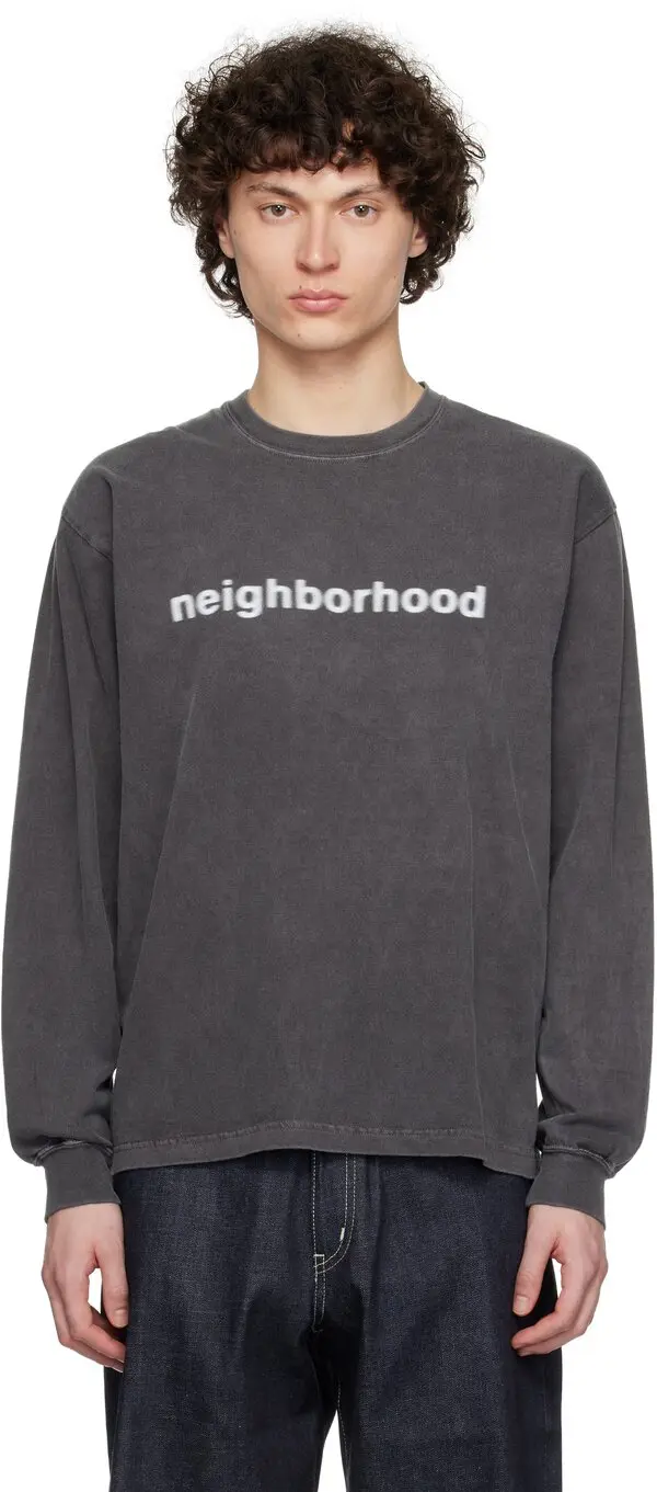 Neighborhood Gray Nh. Ls-3 T-Shirt In Black - 21% Off