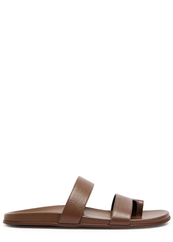 THE ROW Hugh Grained Leather Slides - Light Brown