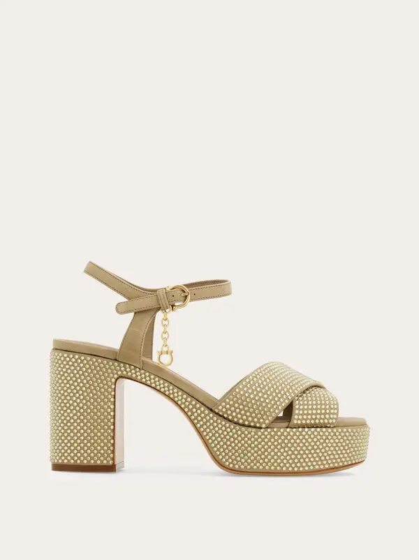 FERRAGAMO Crystal Platform Sandal - Beige