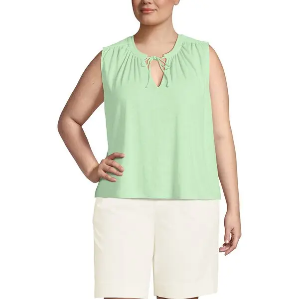 LANDS' END Linen Blend Swing Tank Top - Icy Mint Green