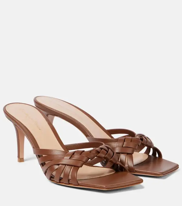GIANVITO ROSSI Vyna 70 Metallic Leather Mules - Brown