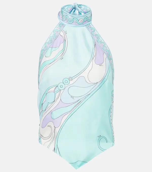 Emilio Pucci Orchidee Halterneck Silk Twill Top - Multicoloured