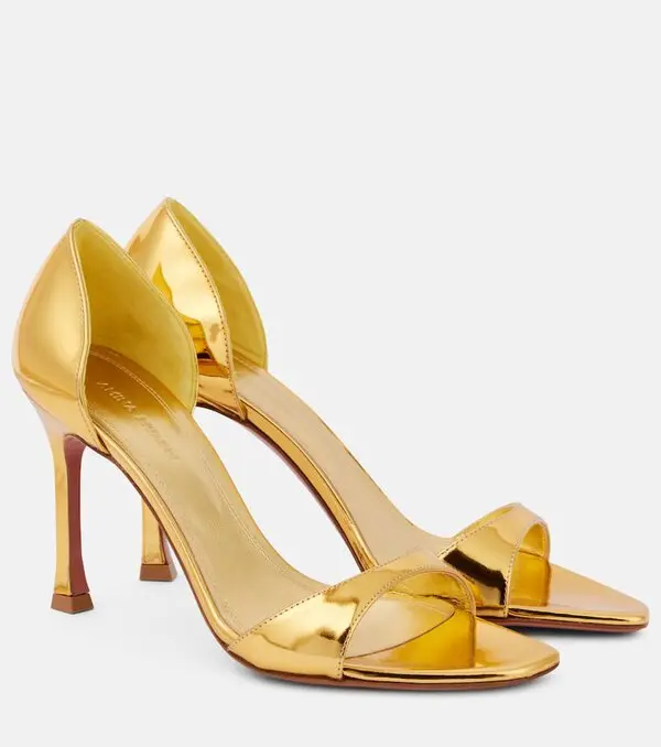 Amina Muaddi Agnese 95 Mirrored Leather Sandals - Gold | Editorialist