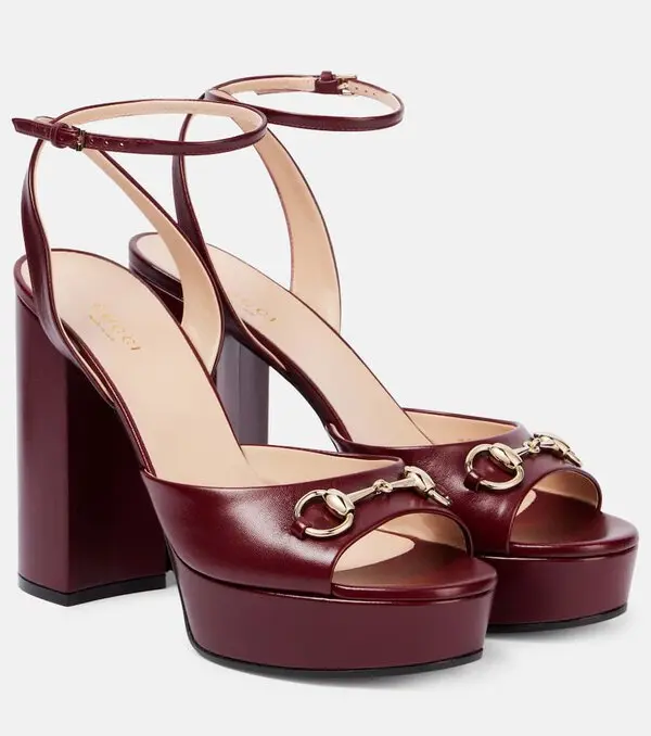 Gucci Horsebit Leather Platform Sandals - Burgundy