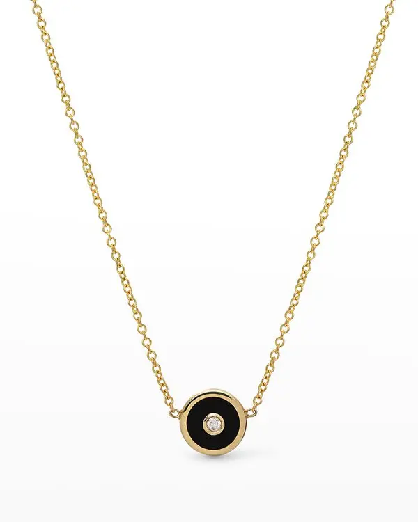 Retrouvai Mini Onyx Compass Pendant Necklace - One-color