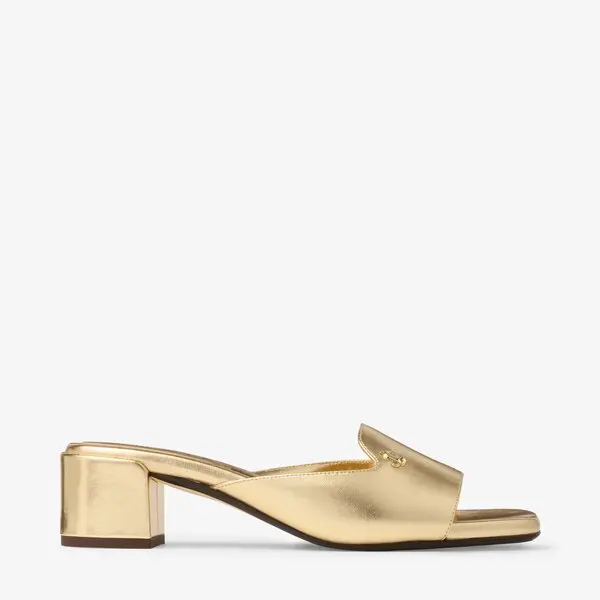JIMMY CHOO Dina 45 Gold Metallic Leather Mule Sandals - Silver