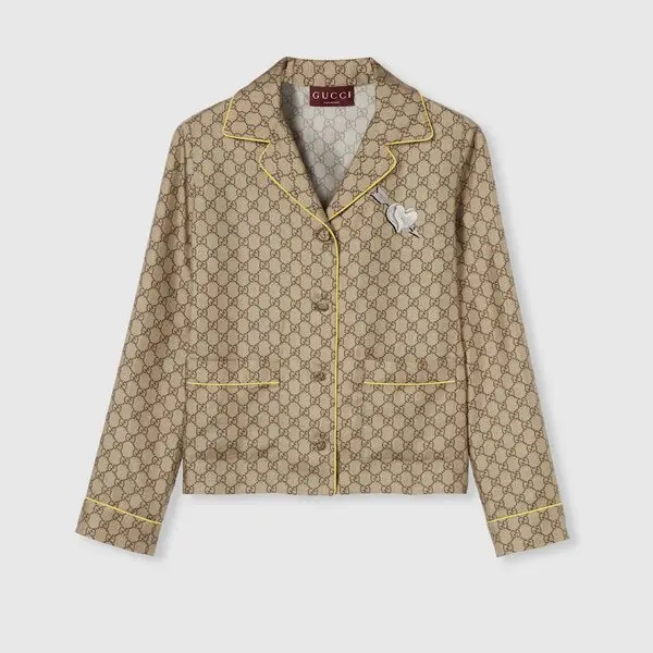 Gucci Gg Silk Twill Shirt With Trompe L'oeil Heart Print