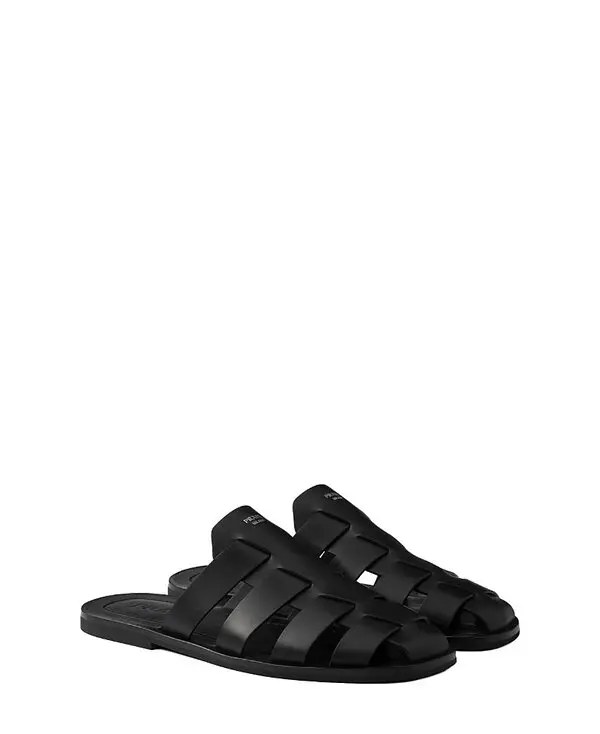 Prada Leather Fisherman Mules - Black